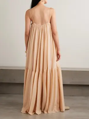 Chloé Ruched Tiered Silk Maxi Dress - Pink