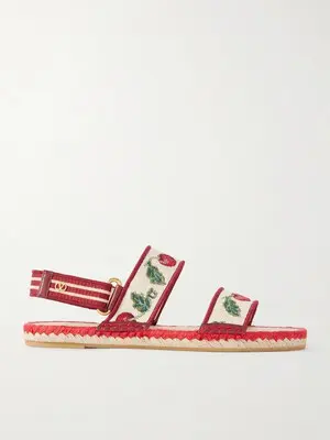 Valentino Garavani Embroidered Raffia Sandals - Multi