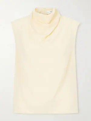 Another Tomorrow Draped Silk-crepe Blouse - Yellow
