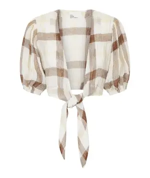 Lisa Marie Fernandez Pouf Cropped Checked Linen-blend Crepon Blouse - Multi