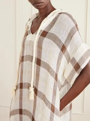 Lisa Marie Fernandez Hooded Checked Linen-blend Crepon Kaftan
