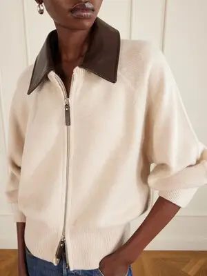 Brandon Maxwell Conrad Leather-trimmed Recycled Cashmere Jacket - Neutrals