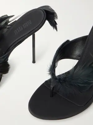 Paris Texas Lidia Feather-trimmed Satin Mules