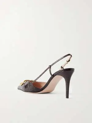 Valentino Garavani Vlogo Croc-effect Leather Slingback Pumps - Dark Brown