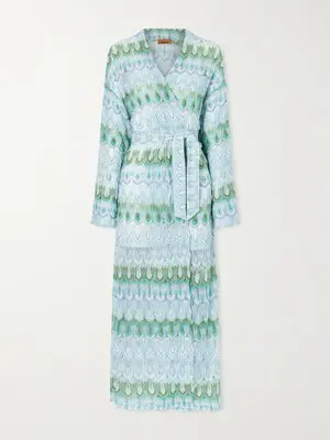 Missoni Belted Metallic Crochet-knit Kaftan - Blue