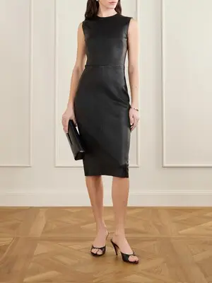 Stouls Eva Paneled Lambskin Leather Midi Dress