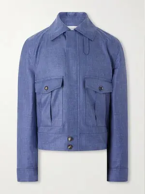 Gabriela Hearst Filipo Wool, Silk And Linen-blend Jacket - Blue
