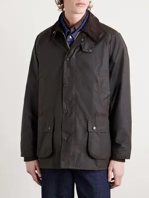 Barbour Waxed Cotton Jacket With Corduroy Collar - Green