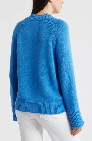 Caslon Oversized V-neck Cotton Sweater - Blue Palace