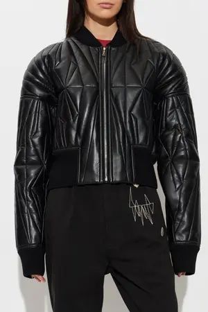 Rick Owens X Moncler Leather Bomber Jacket - Black