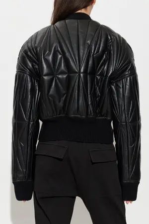 Rick Owens X Moncler Leather Bomber Jacket - Black