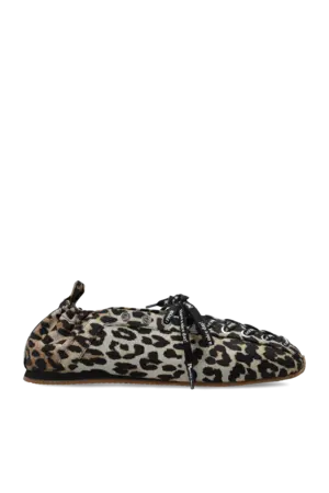 GANNI Animal Print Lace-up Ballerina Flats - Brown
