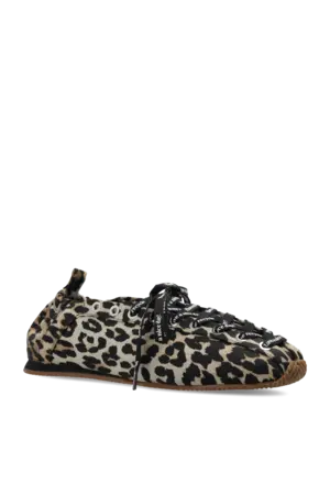 GANNI Animal Print Lace-up Ballerina Flats - Brown