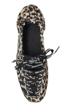 GANNI Animal Print Lace-up Ballerina Flats - Brown