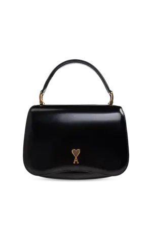 Ami Leather Handbag With Logo - Black