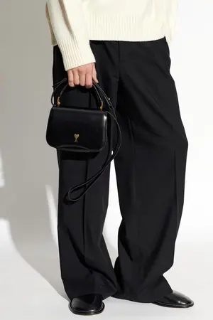 Ami Leather Handbag With Logo - Black