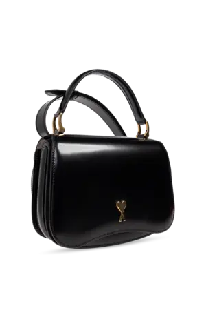 Ami Leather Handbag With Logo - Black