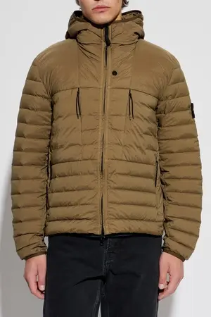Stone Island Down Jacket With Hood - Brown