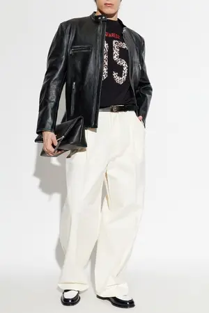 Dsquared2 Leather Jacket With Pockets - Black