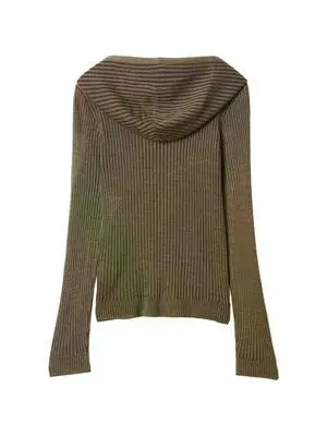 Izzue Ribbed Knit Zip-up Hoodie - Brown