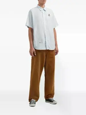 FINGERCROXX Striped Embroidered Shirt - Blue