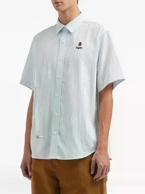 FINGERCROXX Striped Embroidered Shirt - Blue