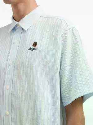 FINGERCROXX Striped Embroidered Shirt - Blue