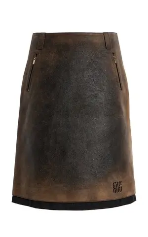 Miu Miu Waxed Suede Midi Skirt - Black