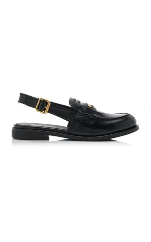 Miu Miu Leather Slingback Loafers - Black
