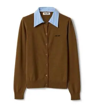 Miu Miu Cashmere Collared Logo Cardigan