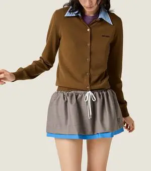 Miu Miu Cashmere Collared Logo Cardigan