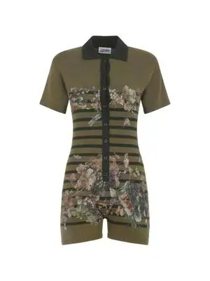 Jean Paul Gaultier Floral And Striped Print Playsuit - Green