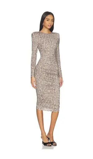 L'Agence Paityn Long Sleeve Shirred Dress - Grey Multi Patch Leopard