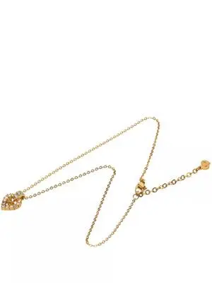 Dior 20th Century Plated Rhinestone Logo Heart Pendant Necklace - Gold