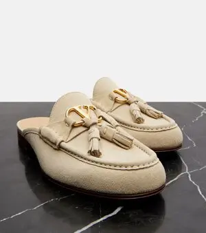 Valentino Garavani Vlogo Suede Mules - Beige