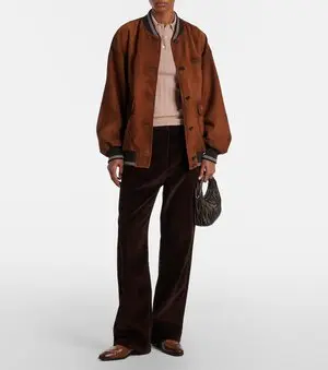 Miu Miu Logo Suede Blouson Jacket - Brown