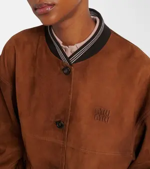 Miu Miu Logo Suede Blouson Jacket - Brown