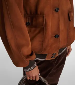 Miu Miu Logo Suede Blouson Jacket - Brown