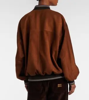 Miu Miu Logo Suede Blouson Jacket - Brown