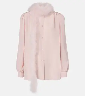 Valentino Garavani Feather-trimmed Silk Shirt - Pink