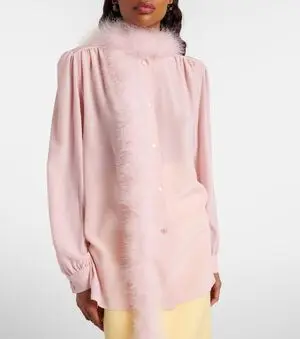 Valentino Garavani Feather-trimmed Silk Shirt - Pink