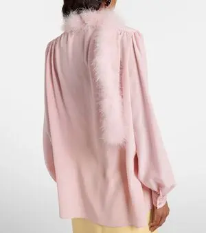 Valentino Garavani Feather-trimmed Silk Shirt - Pink