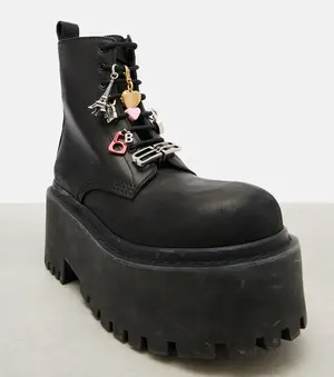 Balenciaga Embellished Leather Platform Combat Boots
