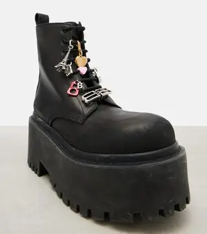 Balenciaga Embellished Leather Platform Combat Boots