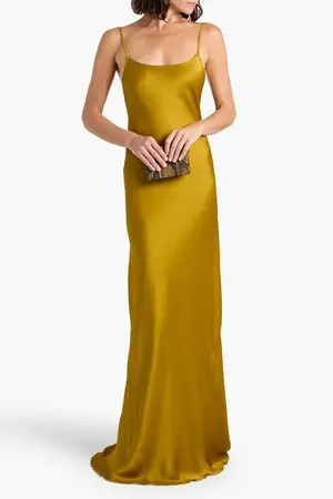 Victoria Beckham Cutout Satin-crepe Gown - Mustard