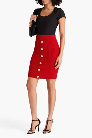 Balmain Embellished Ribbed-knit Pencil Skirt
