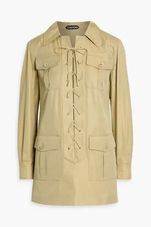 TOM FORD Lace-up Cotton And Silk-blend Twill Mini Dress - Sage Green