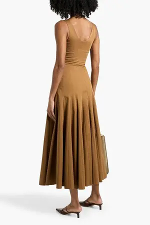 Another Tomorrow Flared Cotton-blend Twill Midi Dress - Light Brown