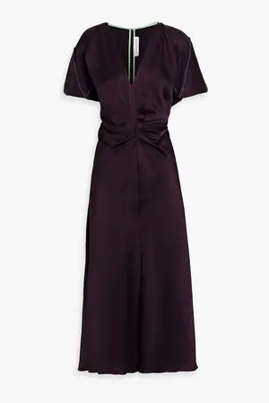 Victoria Beckham Gathered Satin-crepe Midi Dress - Grape