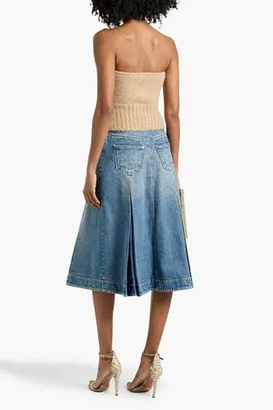 Balmain Pleated Denim Midi Skirt